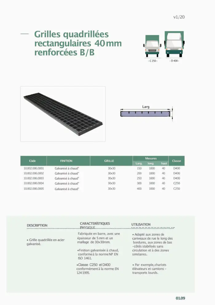 Grille caillebotis D400 250x1000x40 mm EN124 - Couvercle Acier ...